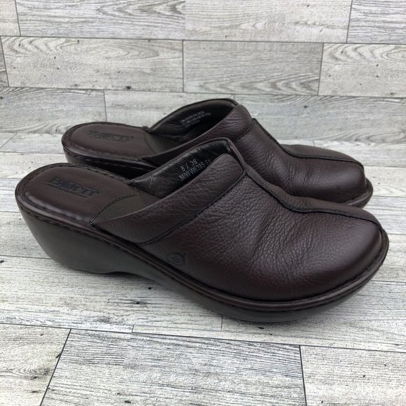 Born | Shoes | Preowned Born Slip On Clogs Mules Brown Leather Round ...
